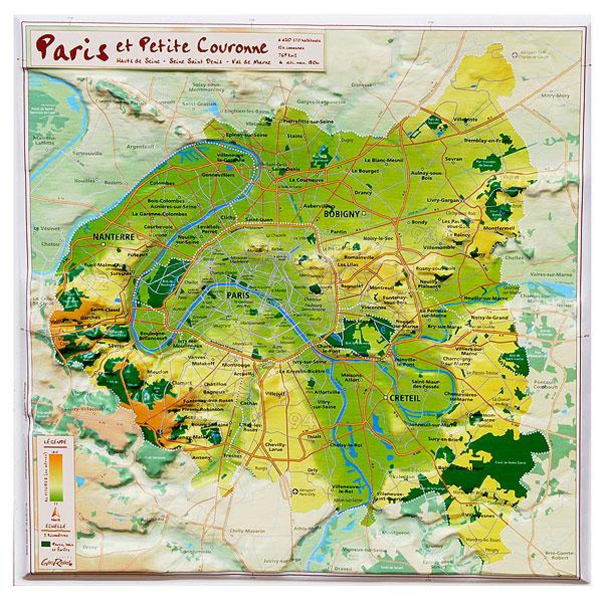 Reliéf Paříž mapa - Mapa reliéf Paříž (Francie)